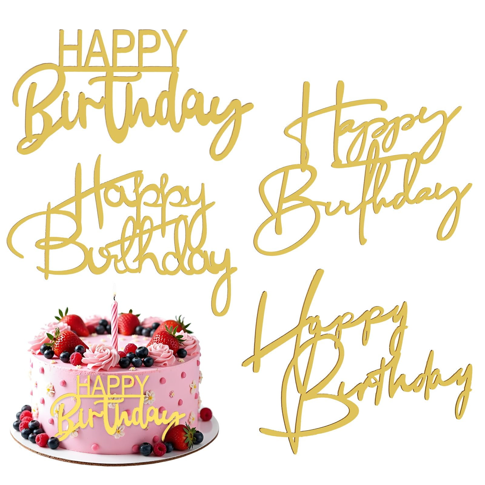 4 Pieces GoldTRDN Happy Birthday Cake Toppers Acrylic Cake Inserts ...