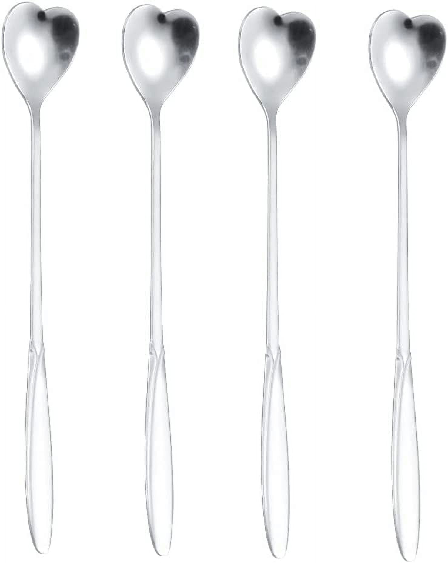 4 Pieces Heart Shaped Spoon Coffee Teaspoon 7 Inch Set Stainless Steel ...