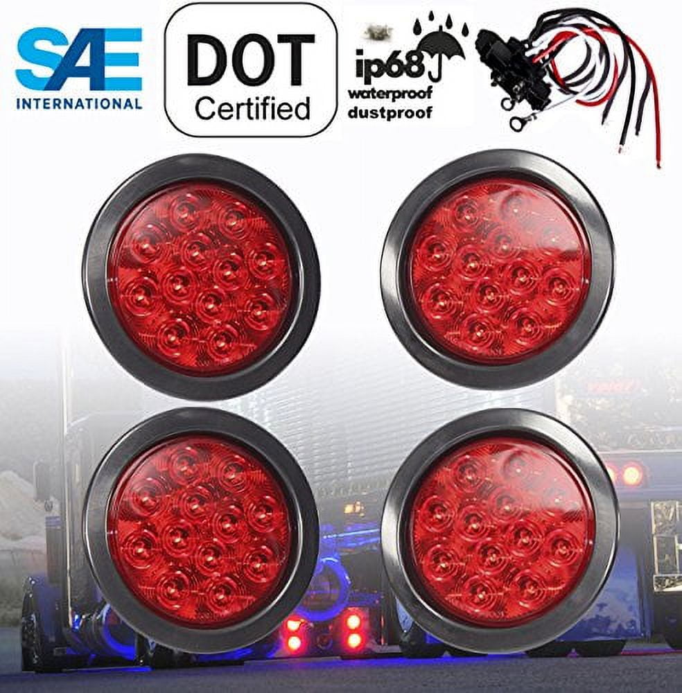 K-T 4 Pieces LED 4 Inch Red Round Stop Turn Tail Light Kit Waterproof ...