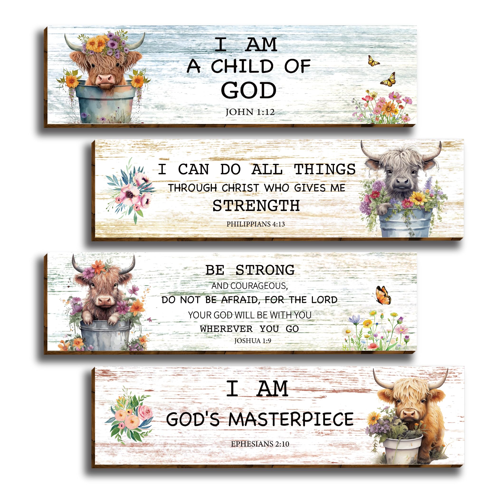 4 Pieces Highland Cow Christian Wall Art I Am a Child of God Wooden ...