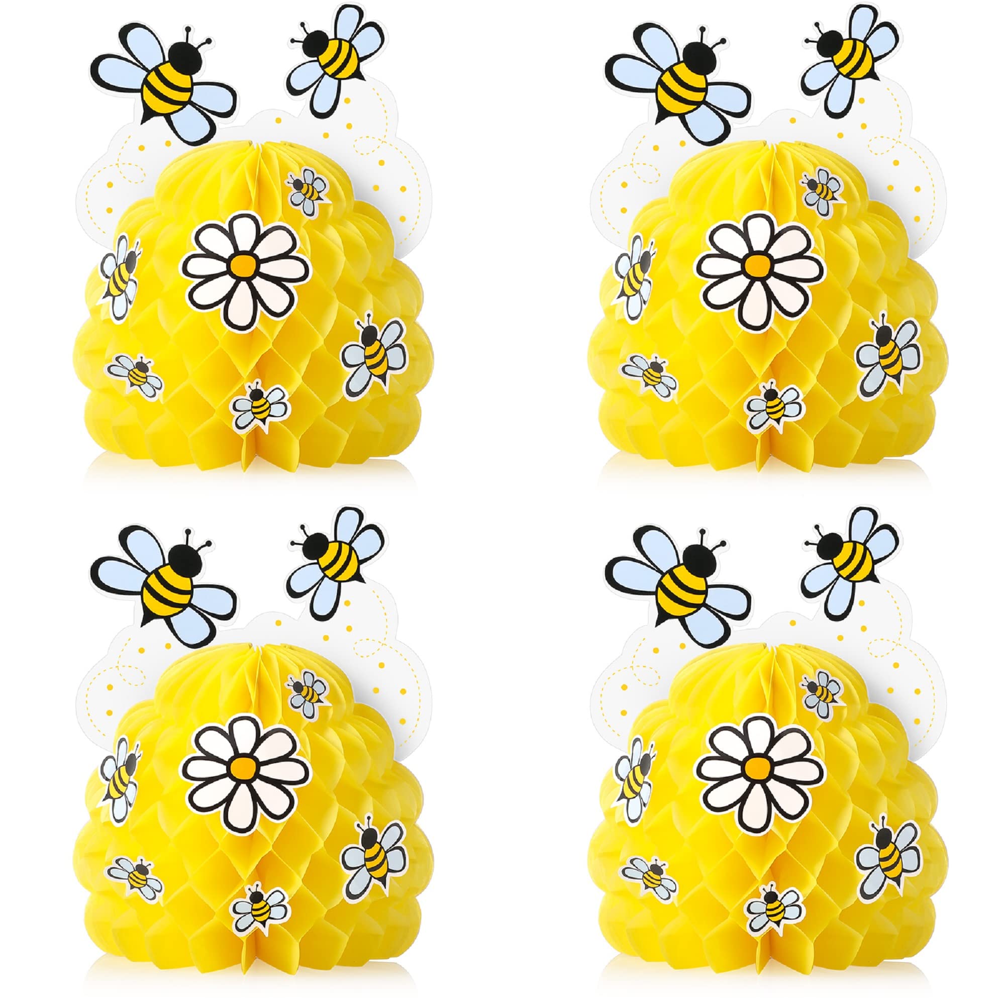 4 Pieces HoneyTRDN Bee Centerpieces Honeycomb Decorations Yellow Bee ...