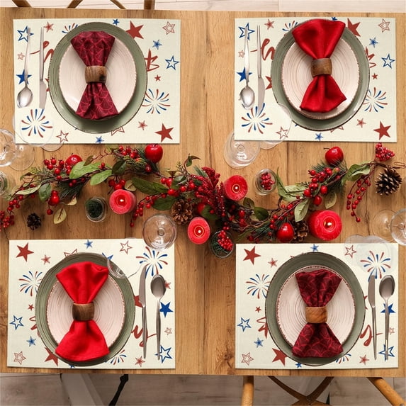 4 Pieces Independence Day Flag Themed Placemats, Linen Heat Resistant ...