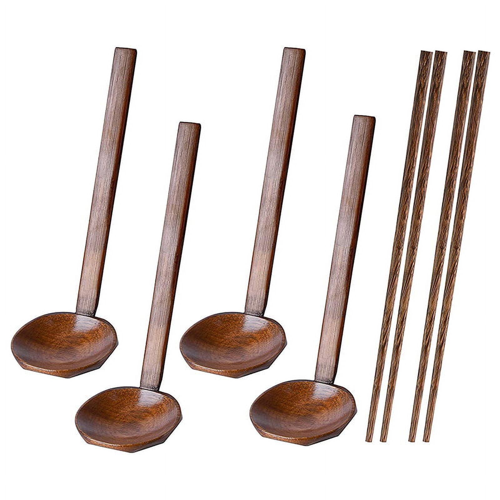 4 Pieces Japanese Long Handle Spoon Ramen Spoon Wooden Hot Pot Spoon ...