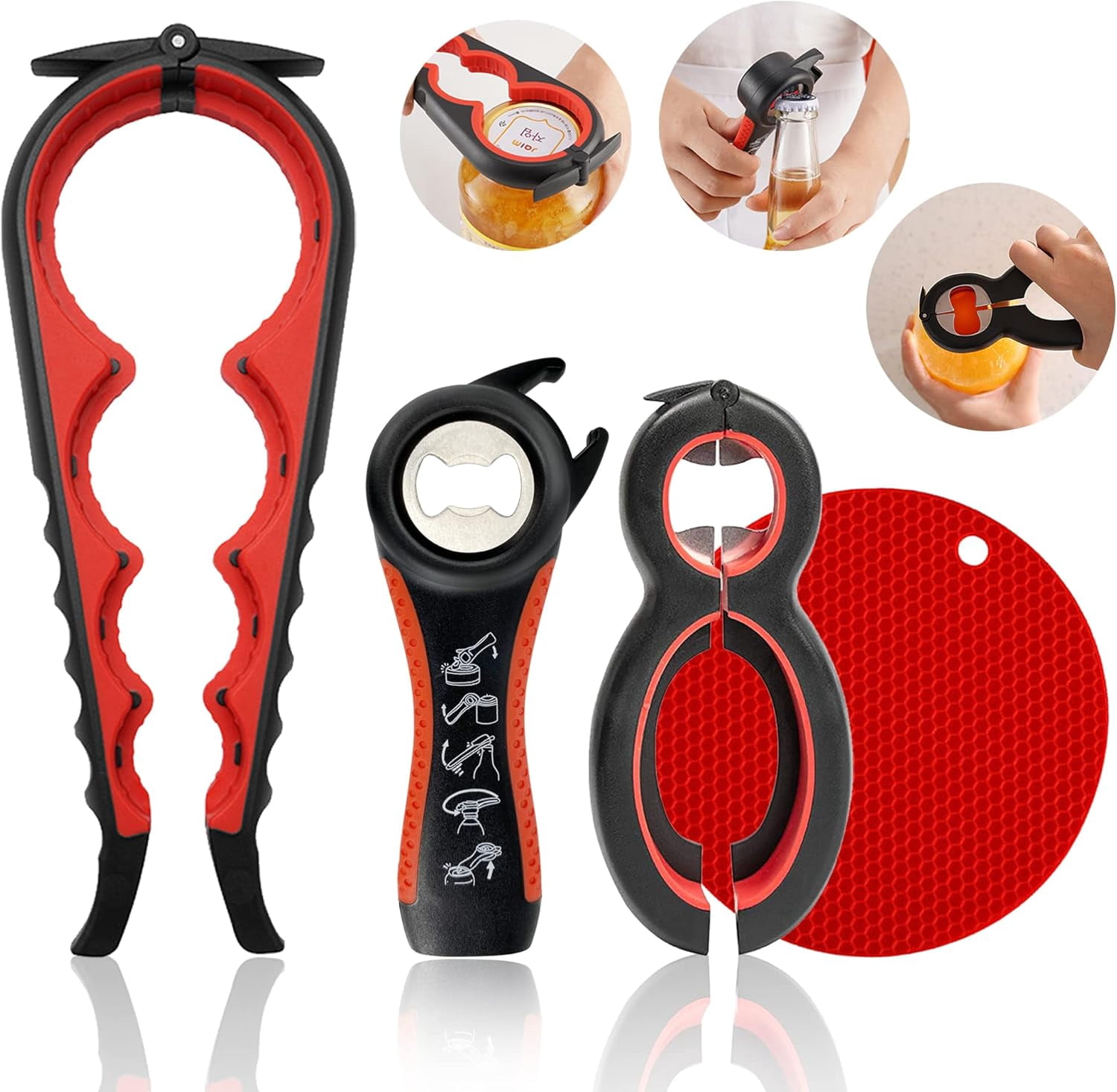 4 Pieces Jar Opener Set, Easy Twist Jar Opener For Seniors with ...