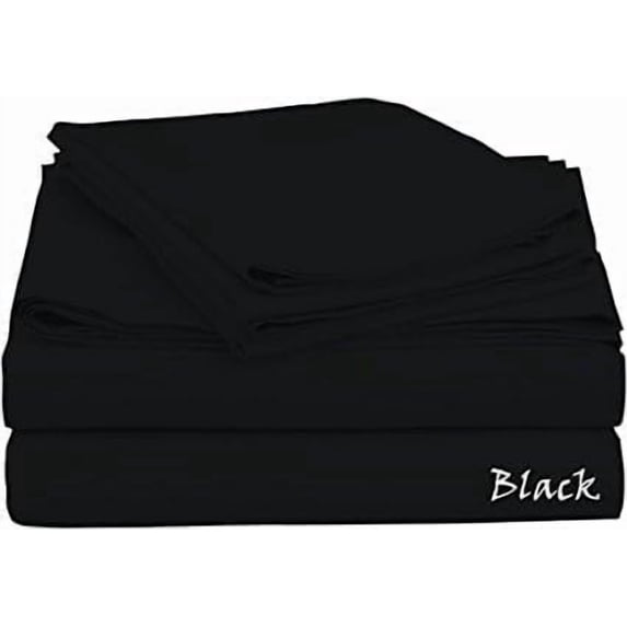 4-Pieces KM Linen Full Sheet Set 800 Thread Count Pima Cotton Black ...