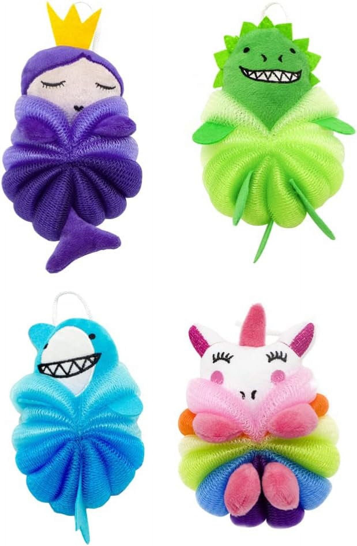 4 Pieces Kids Bath Sponge Animal Loofah Children Lovely Bath Balls ...