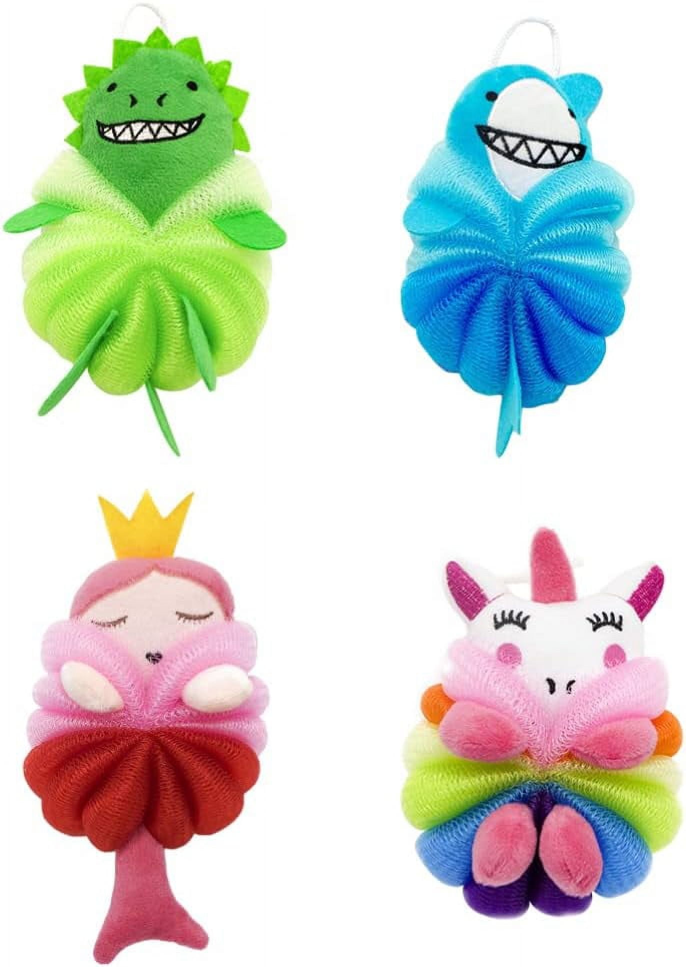 4 Pieces Kids Bath Sponge Animal Loofah Children Lovely Bath Balls ...