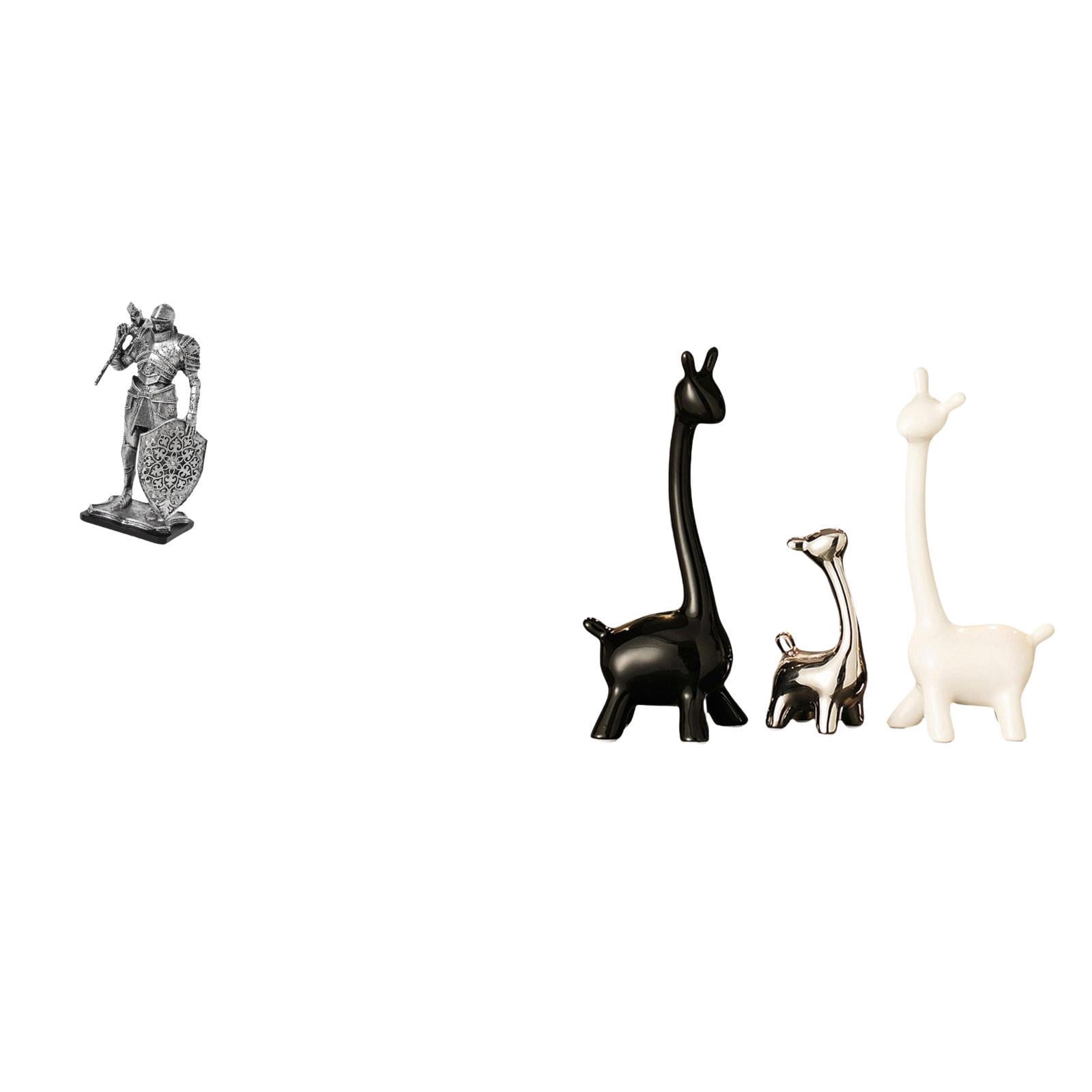 4 Pieces Knight Sculpture Giraffe Figurine Elk Statue Resin Ceramic ...