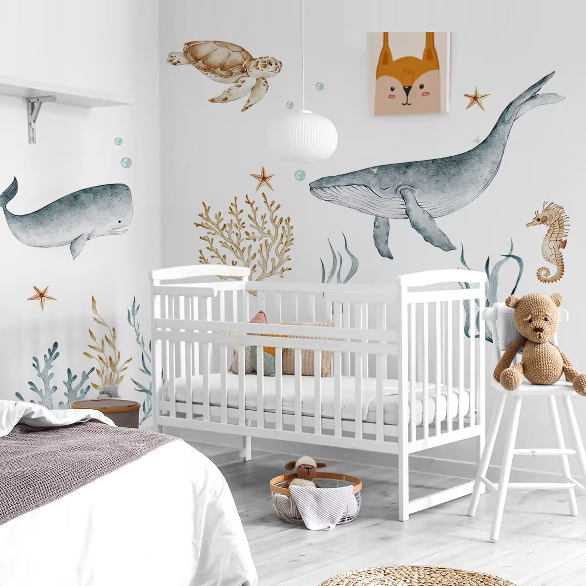 4 Pieces Large Watercolor Sharks Wall Decals Turtle wall sticker Coral ...