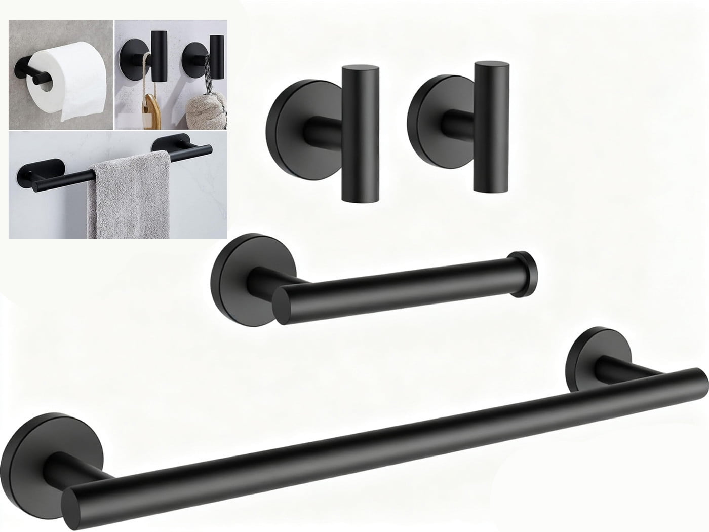 "Matte Black 4-Piece Bathroom Hardware Set, SUS304 Steel, Wall Mounted ...