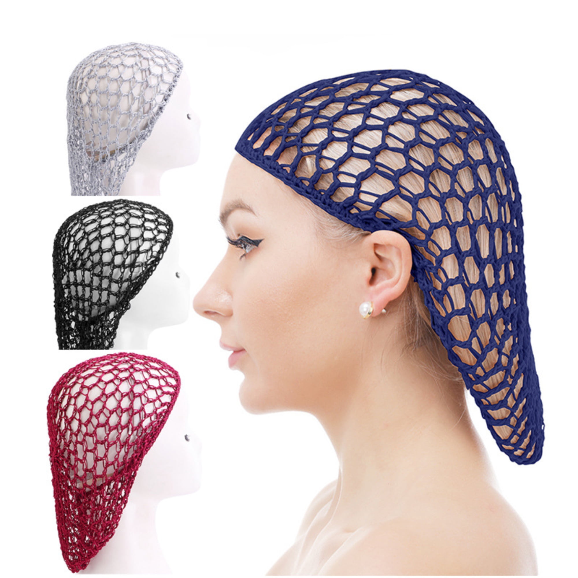 4 Pieces Mesh Crochet Hair Net Rayon Knit Snood Hat Thick Short Women ...