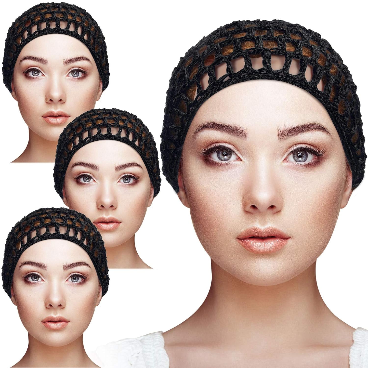 4 Pieces Mesh Crochet Hair Net Rayon Knit Snood Hat Thick Short Women ...