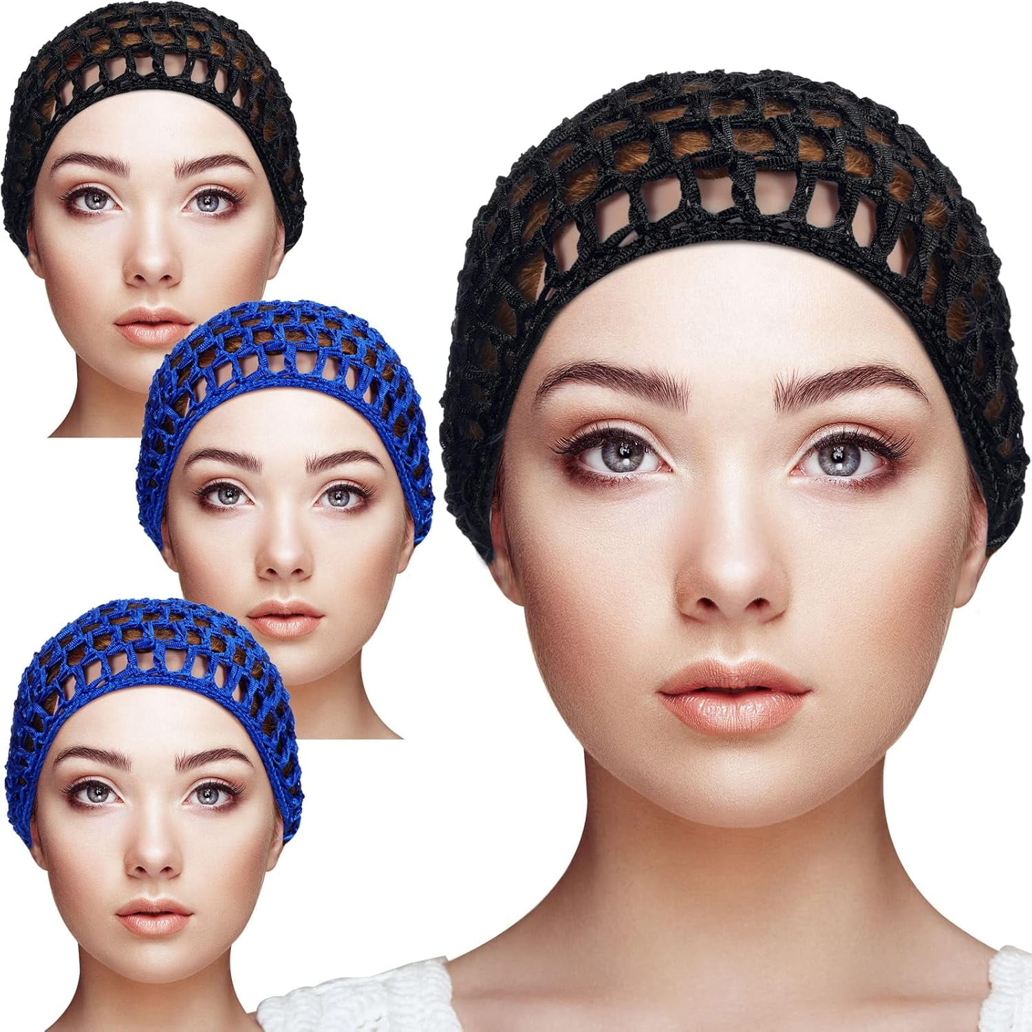 4 Pieces Mesh Crochet Hair Net Rayon Knit Snood Hat Thick Short Women ...