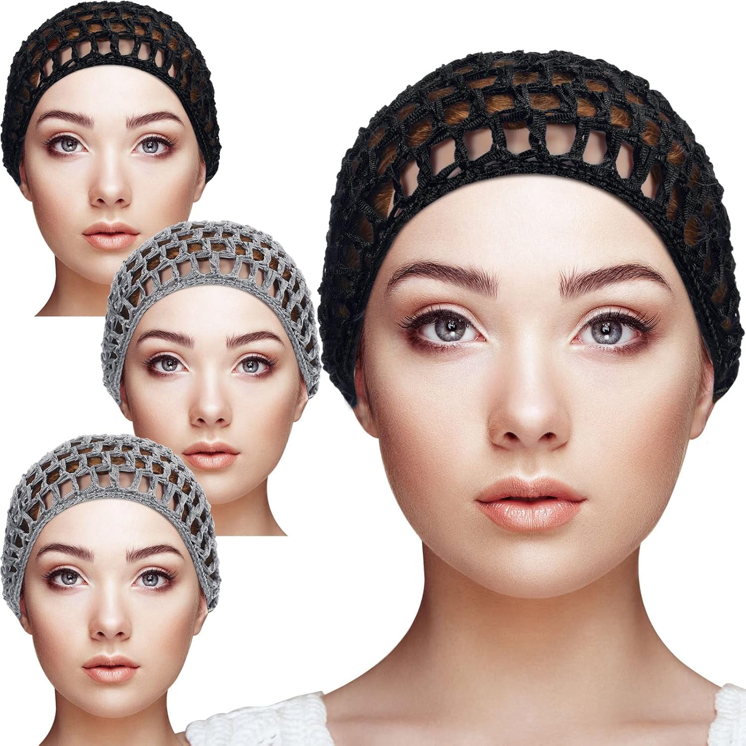 4 Pieces Mesh Crochet Hair Net Rayon Knit Snood Hat Thick Short Women ...