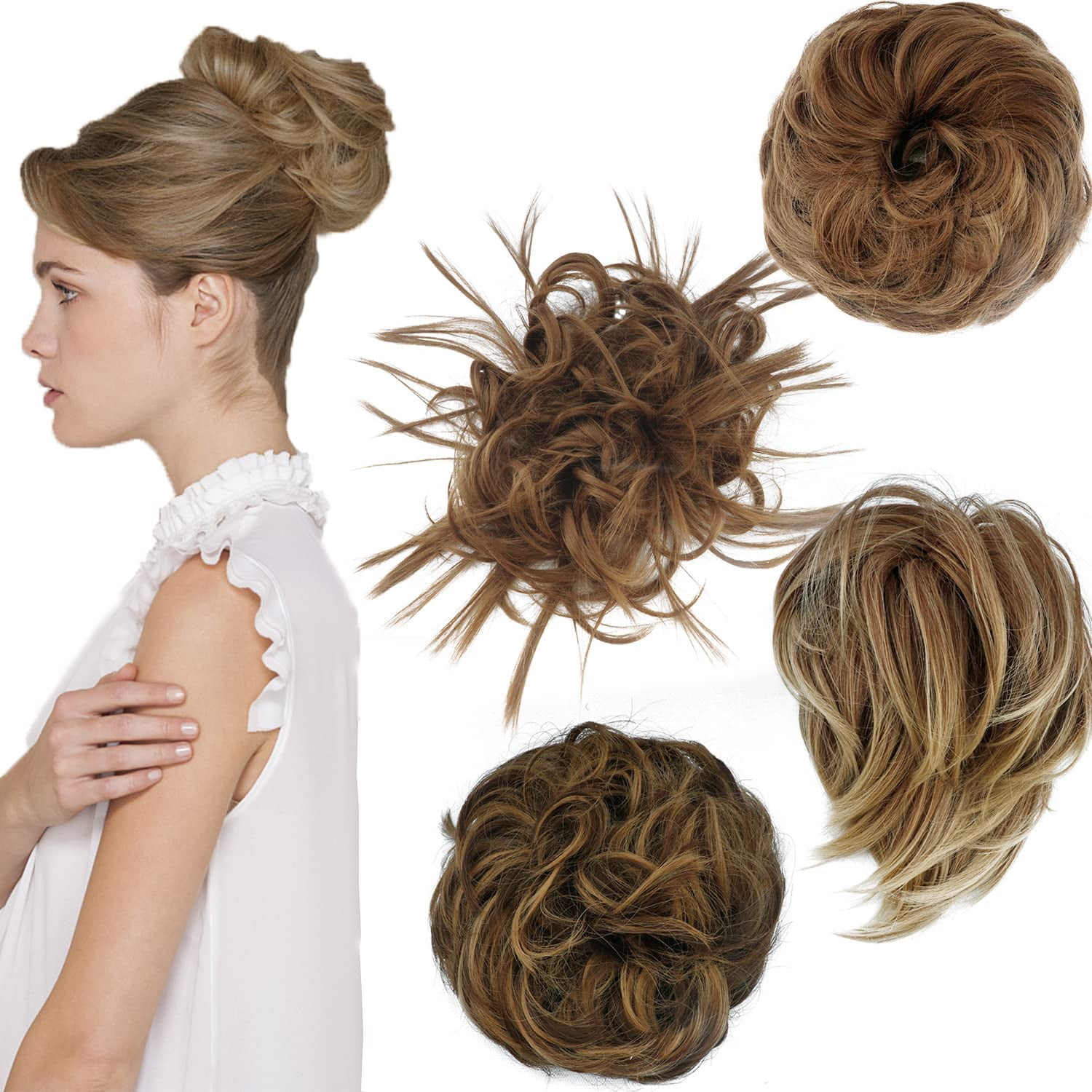 4 Pieces Messy Bun Hair Pieces for Women Elasticized Fake Hair Ponytail ...