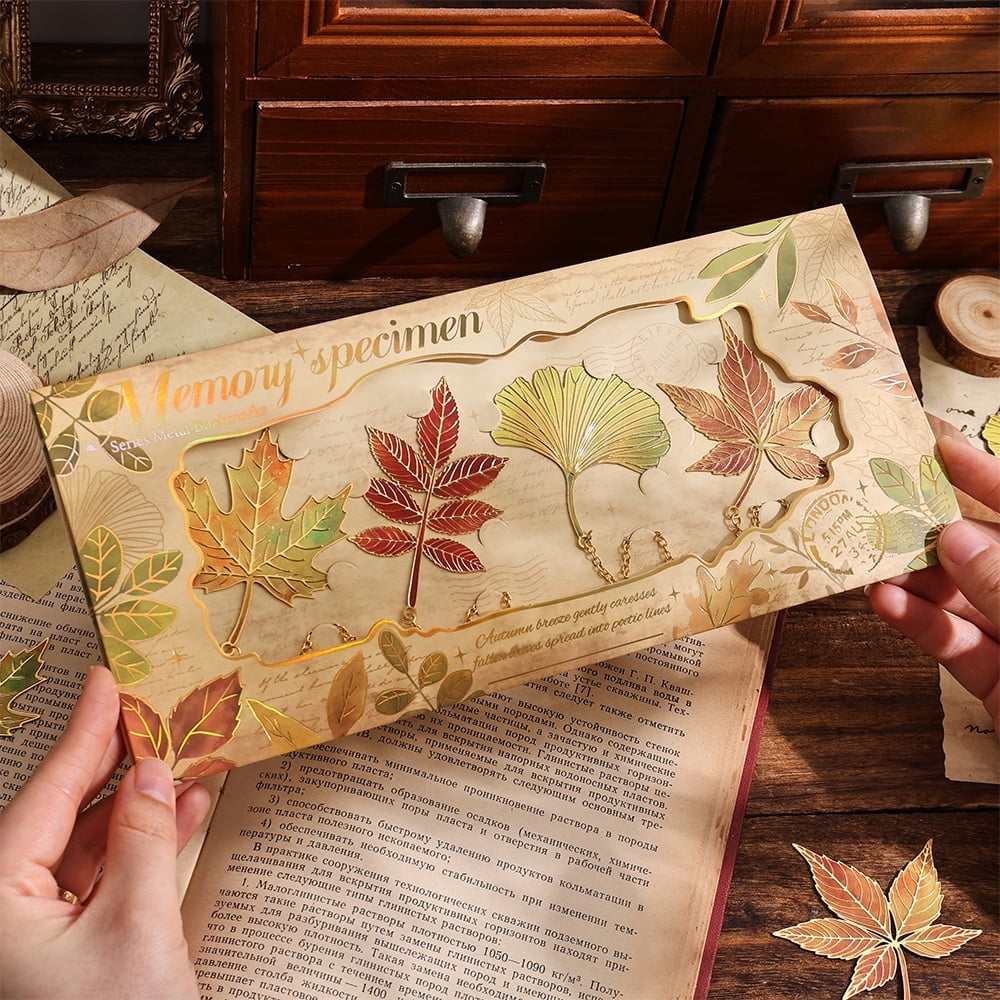 4 Pieces Metal Bookmarks Fallen Leaves with Chain Leaf Bookmark Golden ...