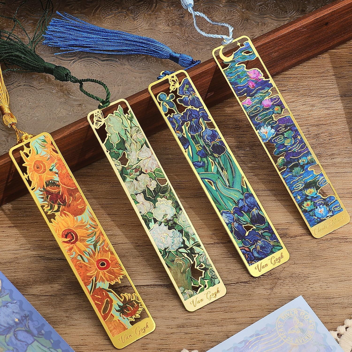 4 Pieces Metal Bookmarks with Tassel, Golden Hollow Bookmark Oil ...