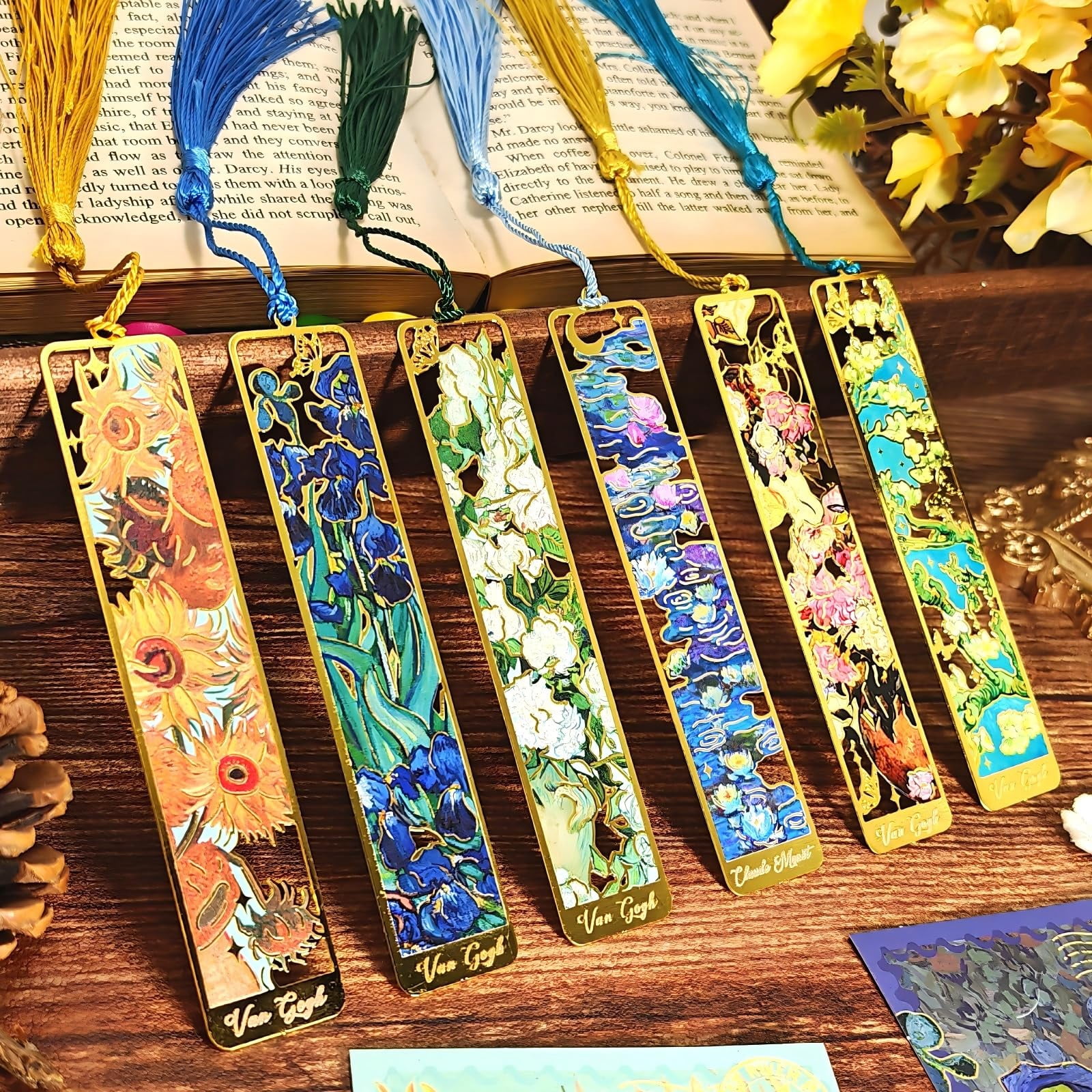 4 Pieces Metal Bookmarks with Tassel,Van Gogh Oil Painting Art Style ...