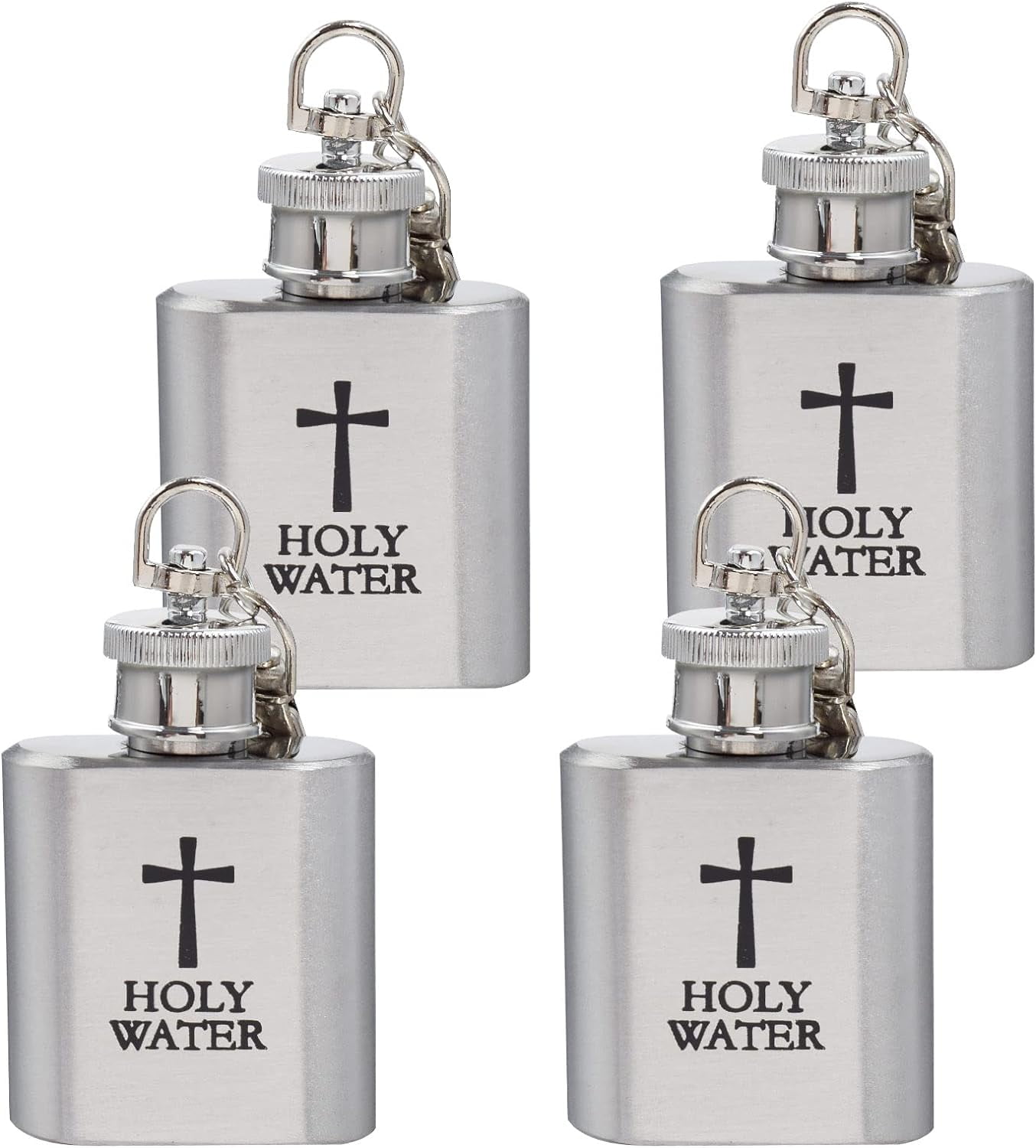4 Pieces Metal Holy Water Bottles with Keychain, 100ml Empty Refillable ...