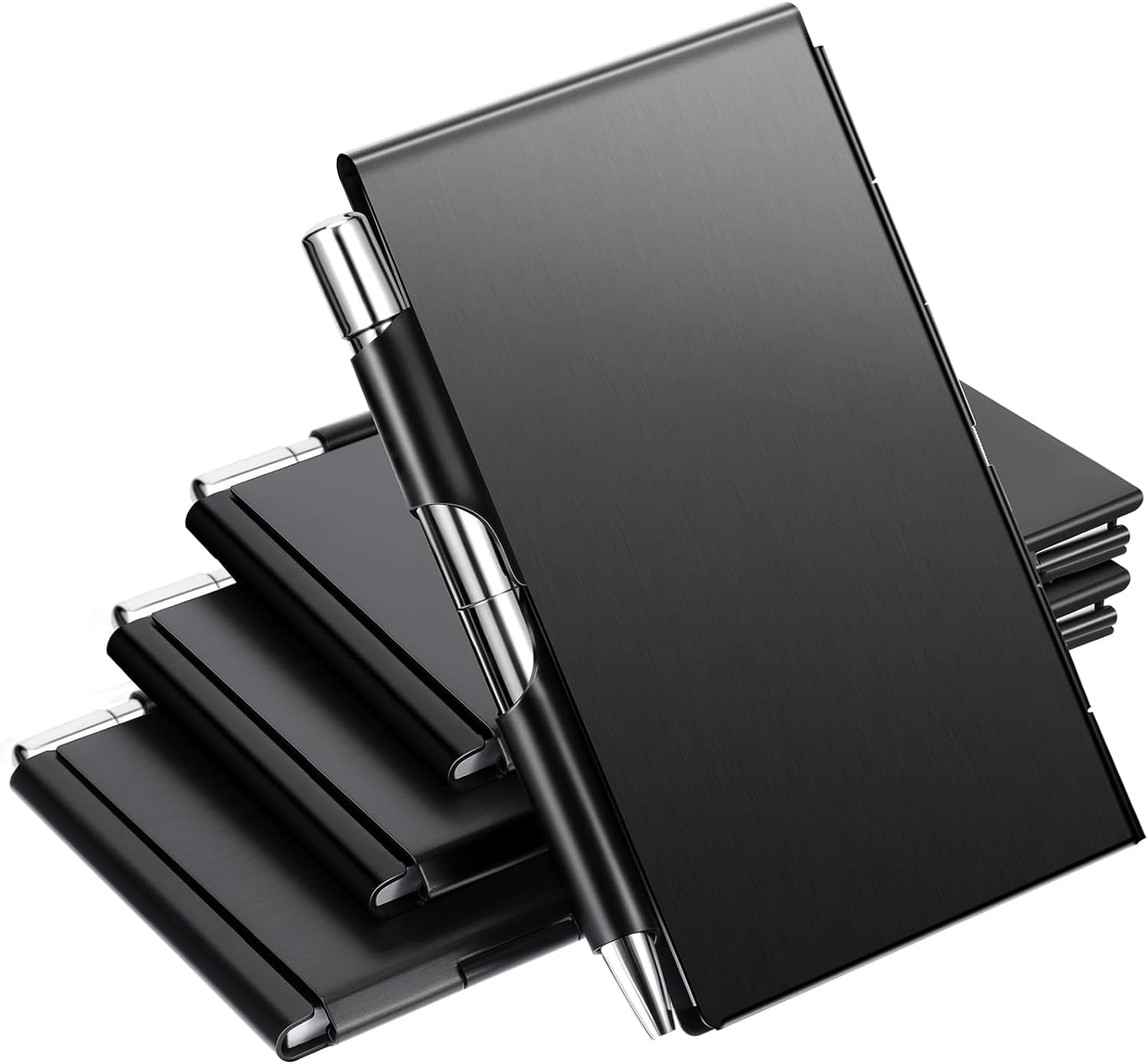 4 Pieces Metal Pocket Notebook Portable Aluminum Notepad with Mini Pen ...