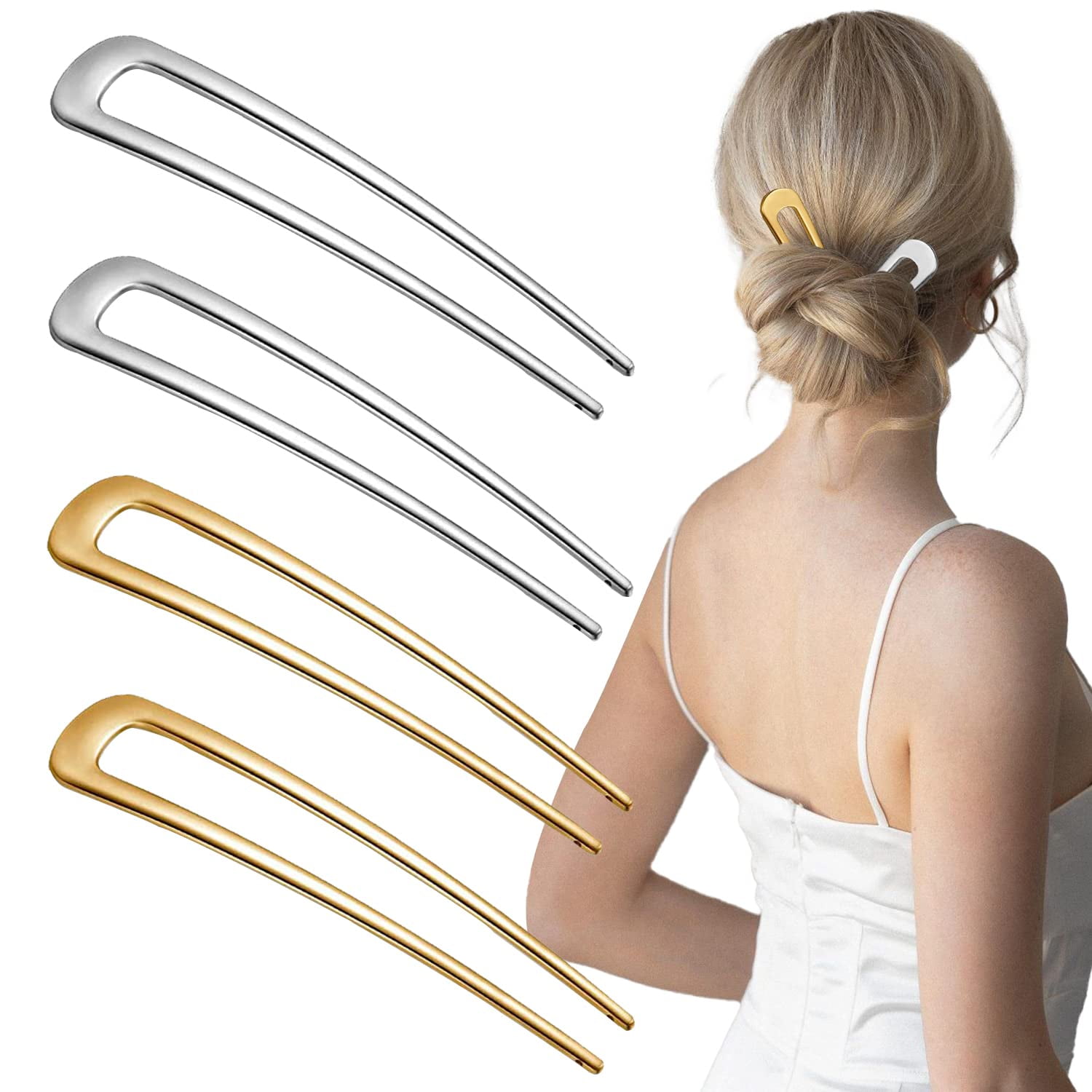 4 Pieces Metal Shaped Hair Pins French Hairpin Vintage Forks Sticks ...