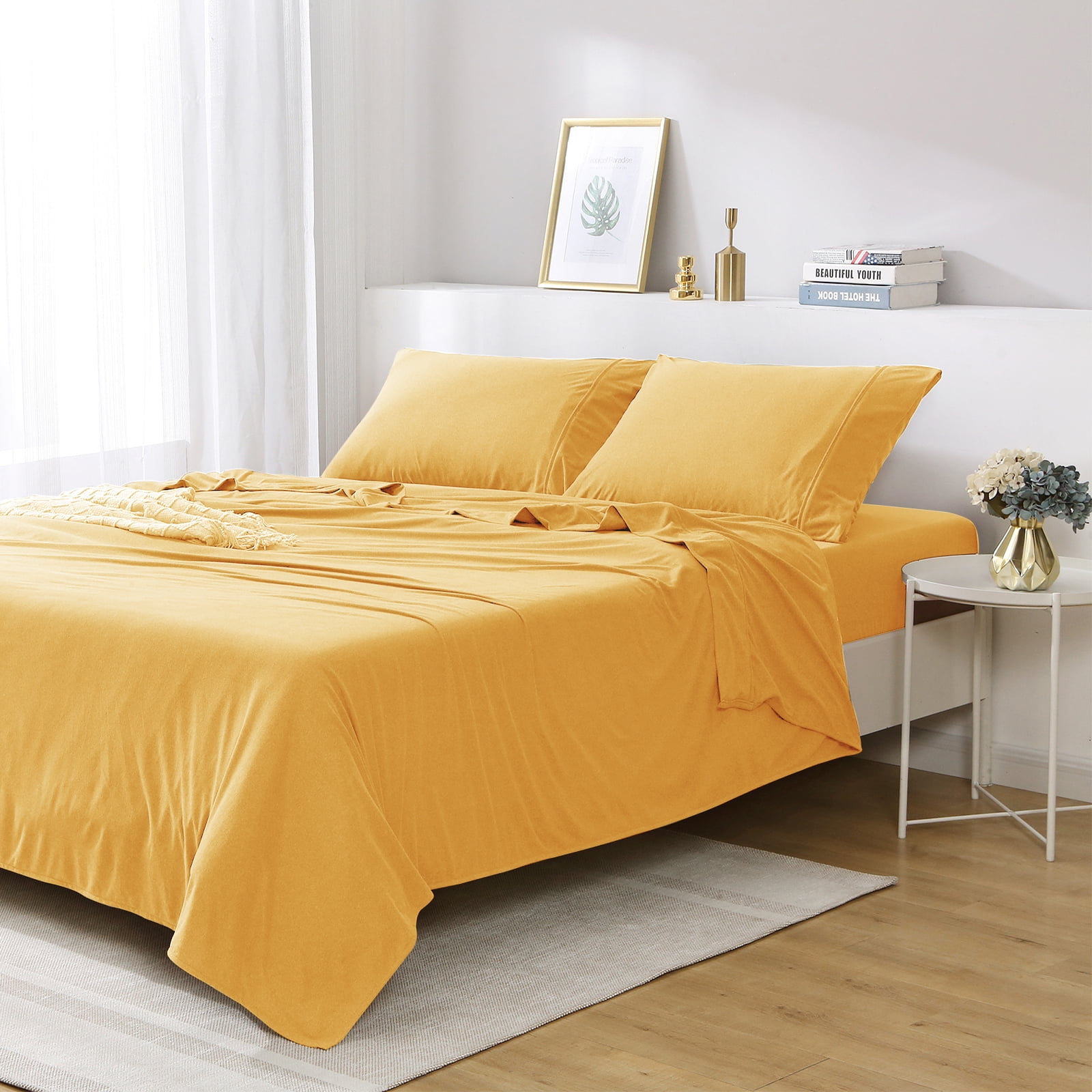 4 Pieces Micro Fleece Sheet Set Full Size Ginger Color Soft Cozy