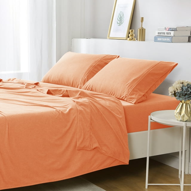 4 Pieces Micro Fleece Sheet Set Full Size Orange Color Soft Cozy