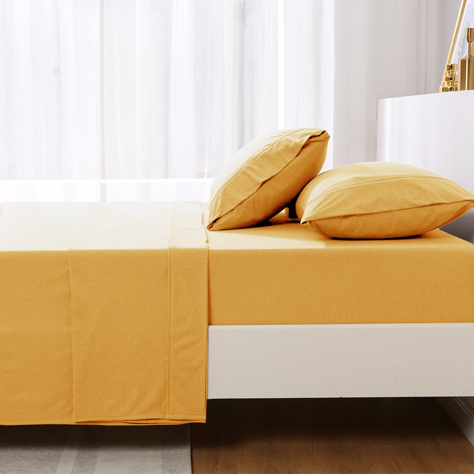 4 Pieces Micro Fleece Sheet Set, Queen Size Ginger Color,Soft Cozy ...