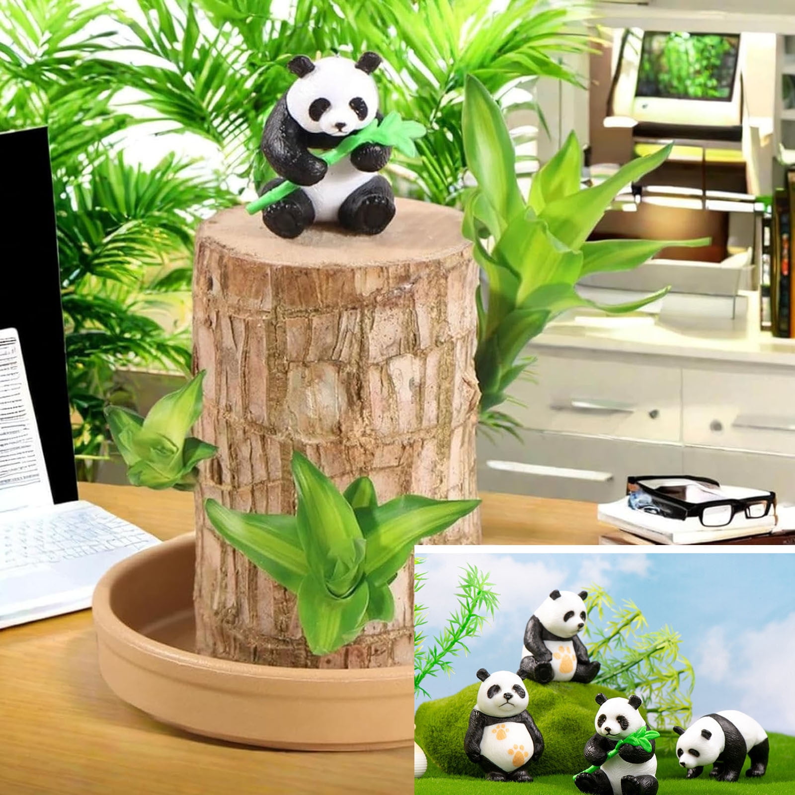 4 Pieces Mini Panda Figurines Set Miniature Model Pandas Bamboo Pandas ...