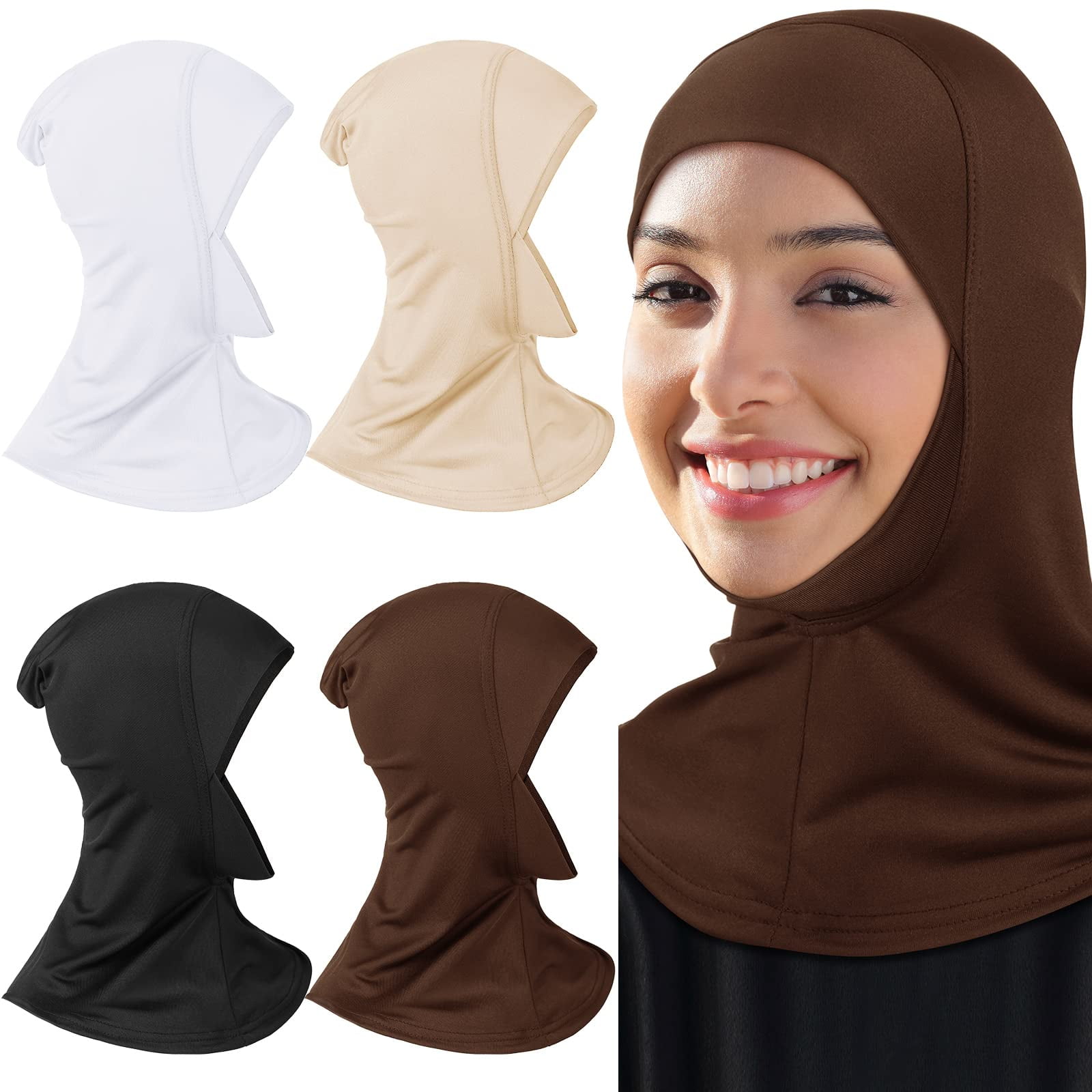 4 Pieces Modal Hijab Cap Adjustable Muslim Stretchy Turban Full Cover ...