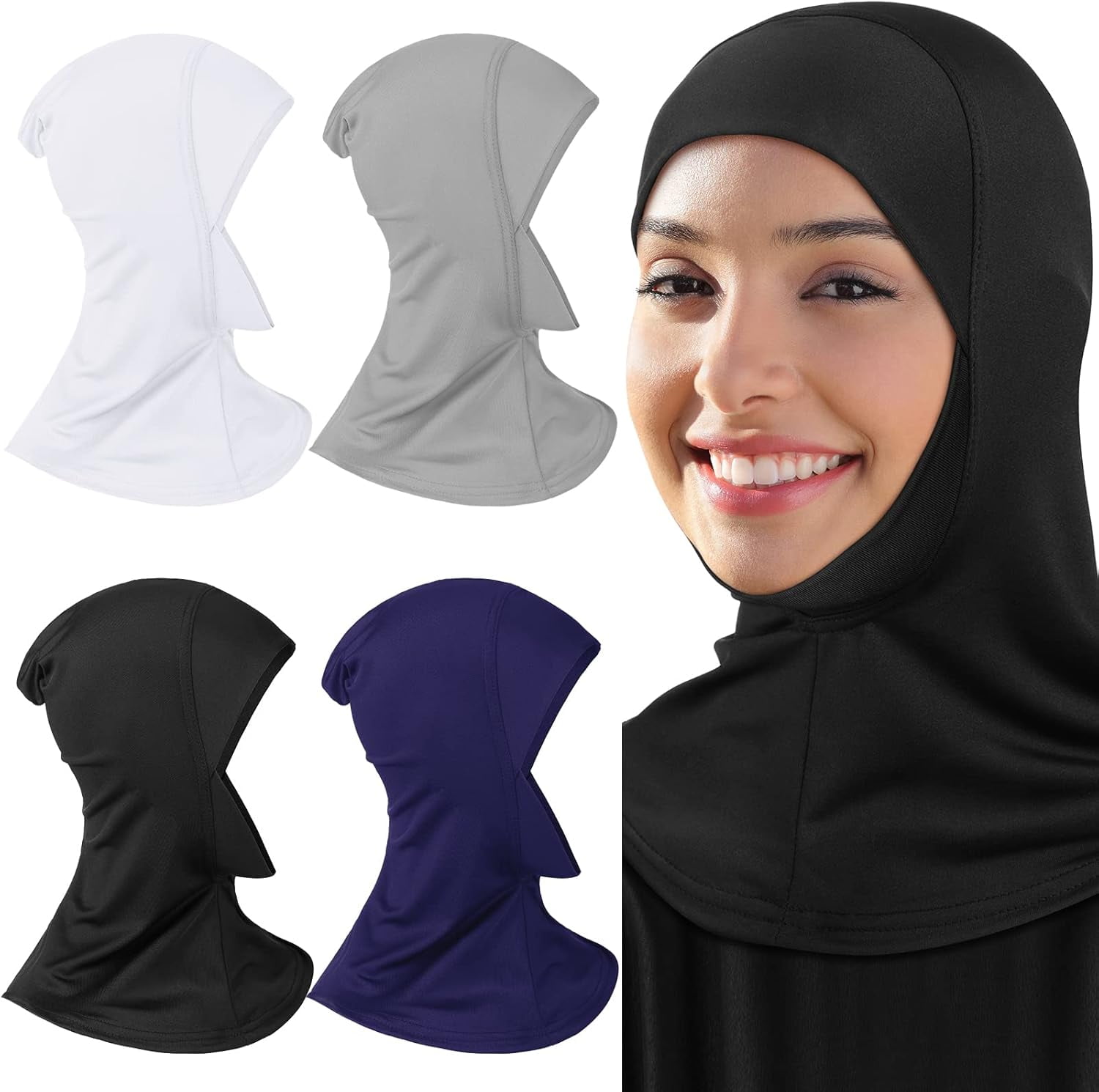 4 Pieces Modal Hijab Cap Adjustable Muslim Stretchy Turban Full Cover ...