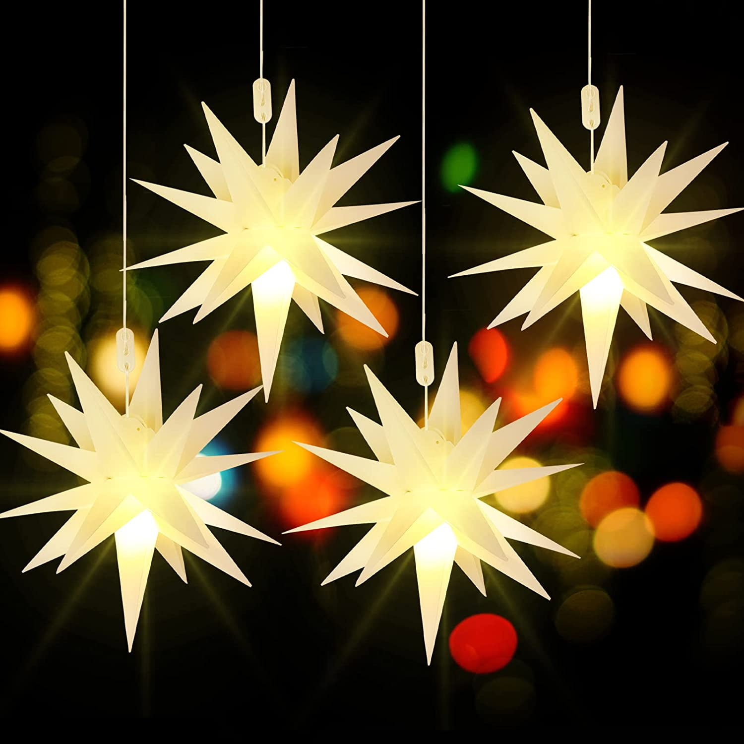 Kingdder 4 Pieces Moravian Star Light LED 3D Star Hanging Light Powered ...