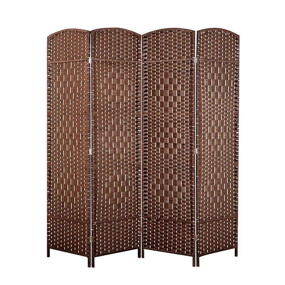 4 Pieces Natural Hand-Woven Room Divider, Collapsible Temporary Wall ...