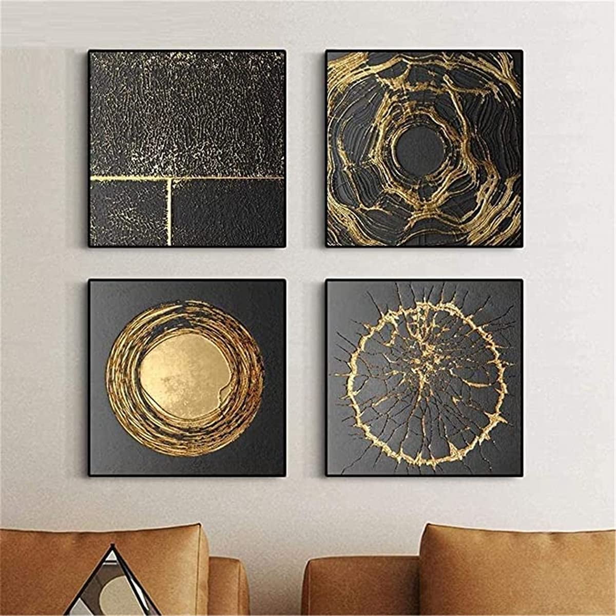 4 Pieces Nordic Luxury Gold Black Crack Abstract Wall Art Canvas Poster ...