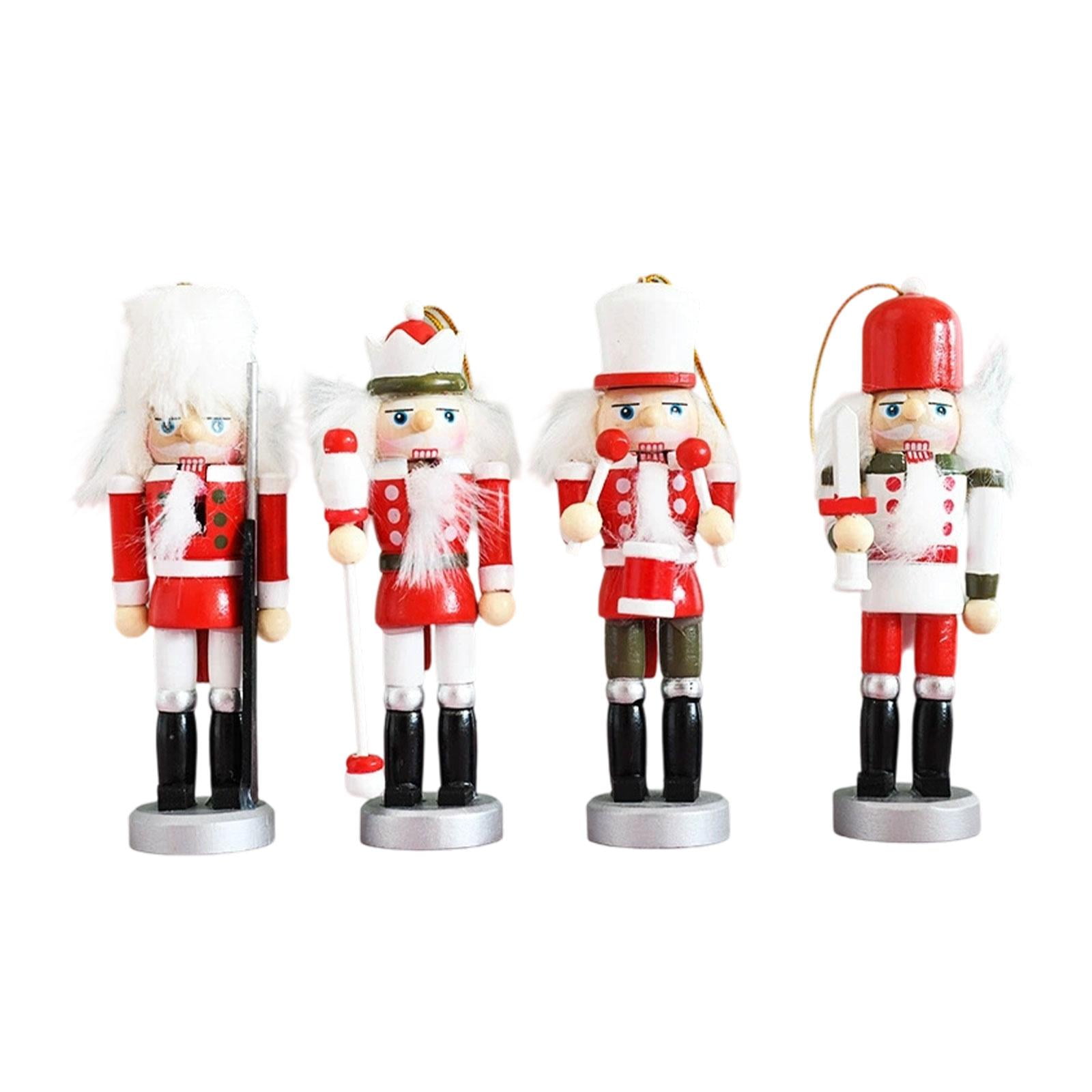 4 Pieces Nutcracker Figurine Ornaments Wooden Sculptures Miniature ...