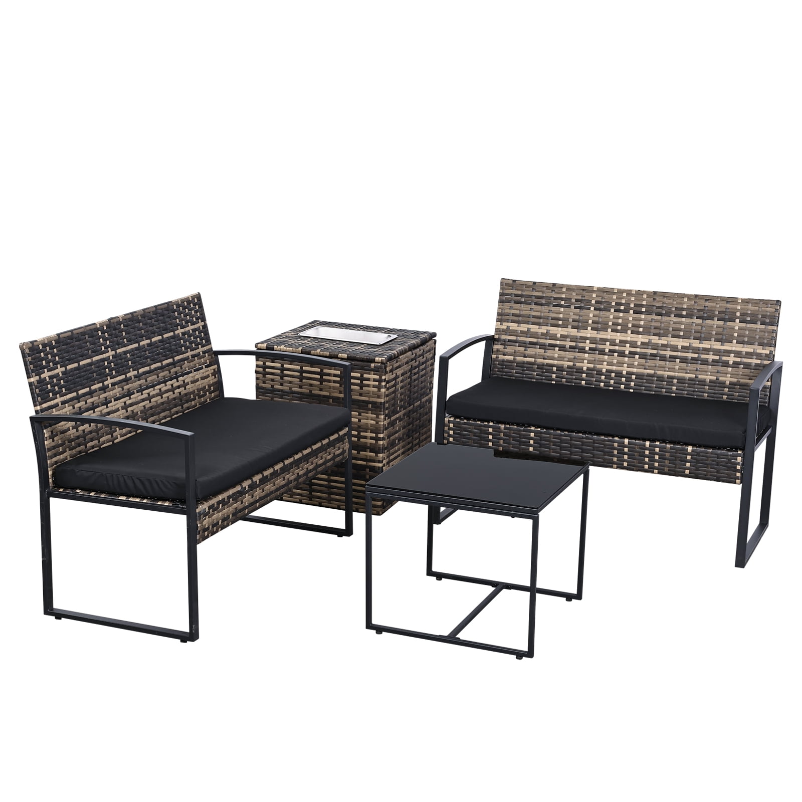 4 Pieces Outdoor Patio Furniture Conversation Set Coffee Table Wicker ...
