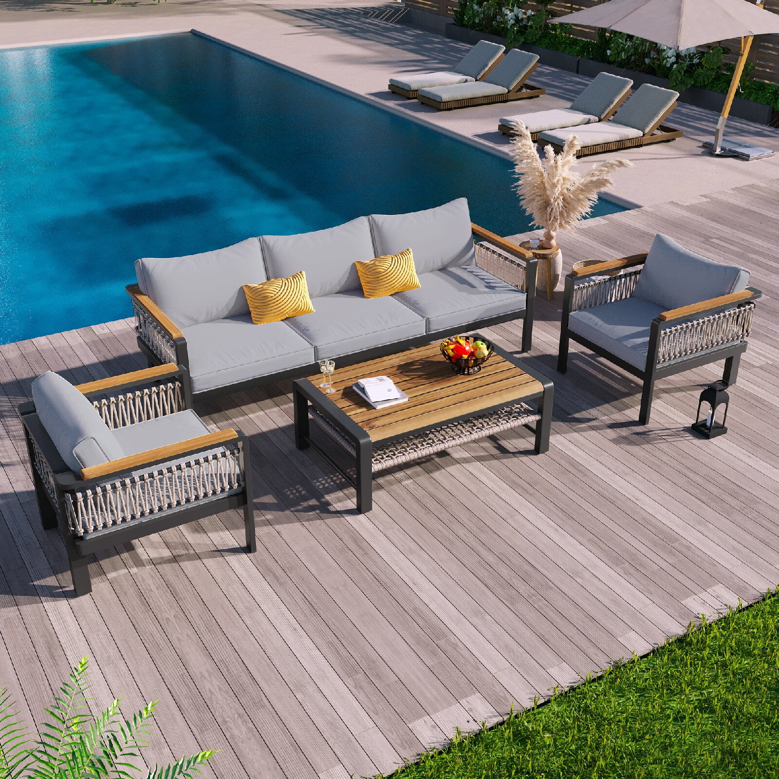 4 Pieces Outdoor Sectional Sofa Set 5-person Patio Seating Group ...