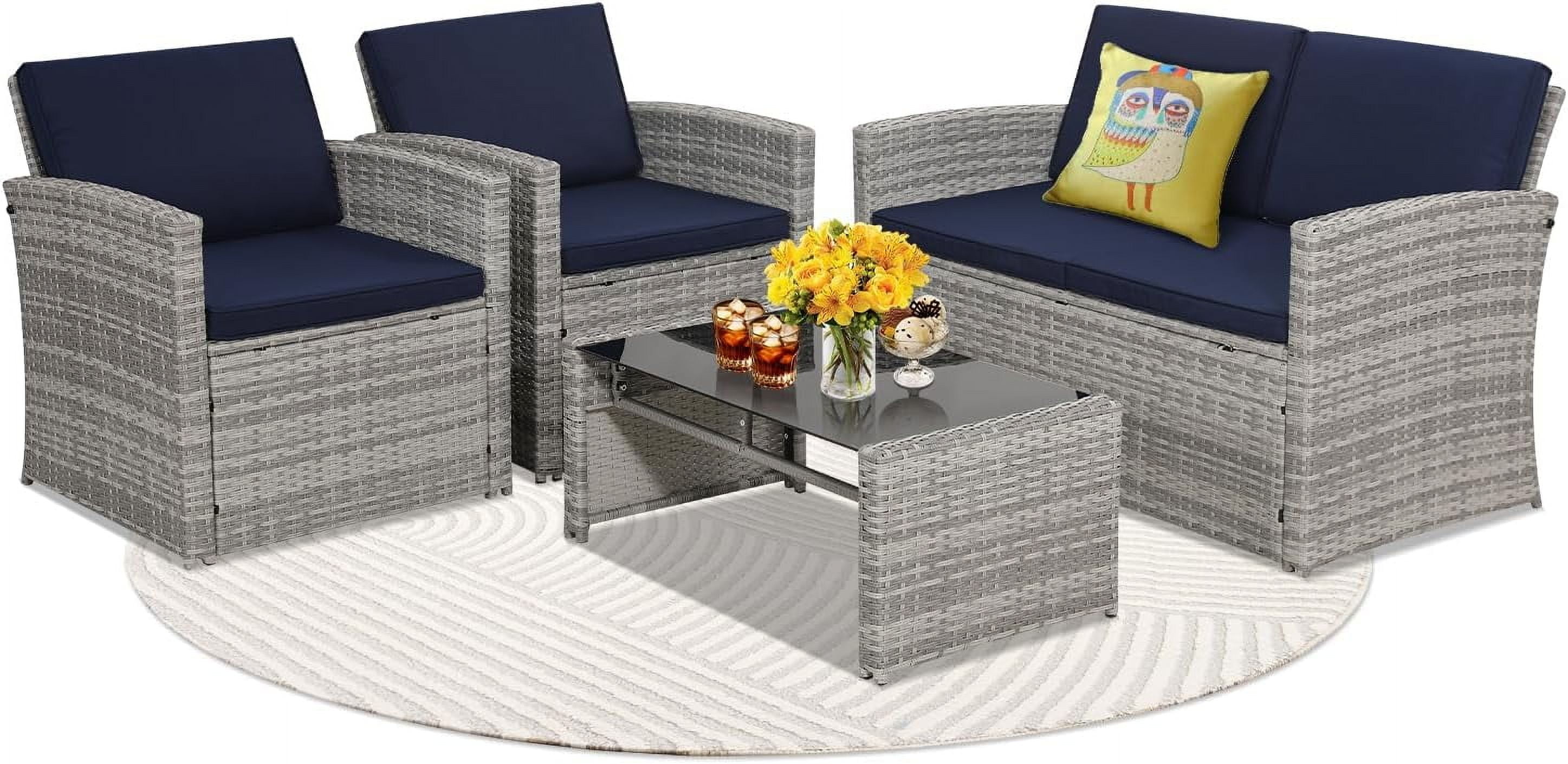 4 Pieces Patio Conversation Set, Outside Rattan Sectional Sofa ...