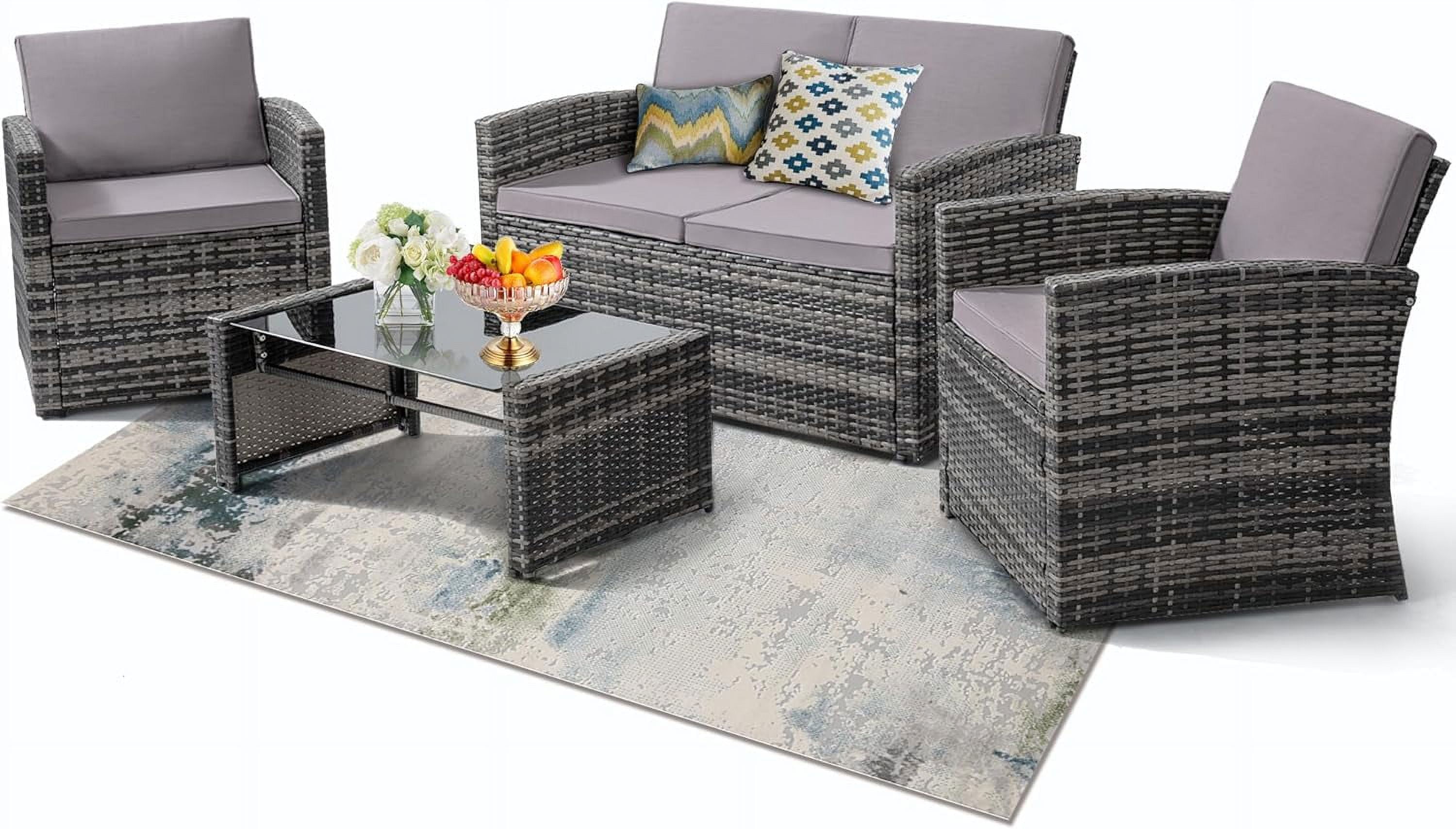 4 Pieces Patio Conversation Set, Outside Rattan Sectional Sofa ...