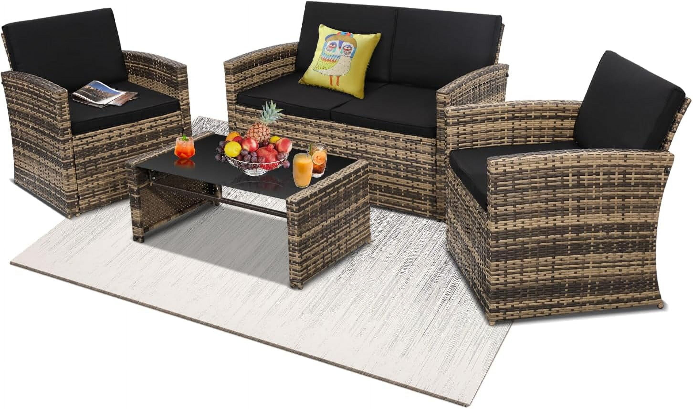 4 Pieces Patio Conversation Set, Outside Rattan Sectional Sofa ...