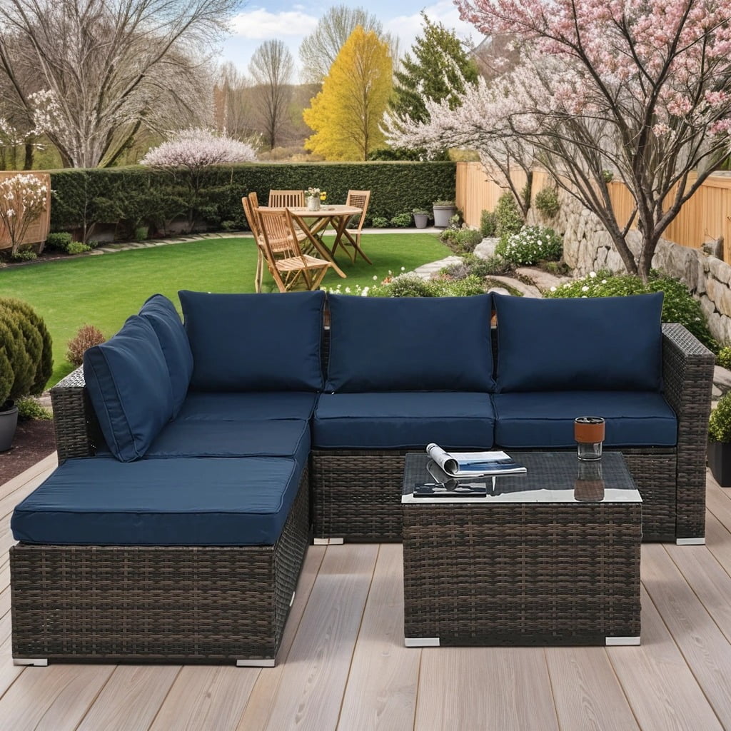 4 Pieces Patio Furniture Set, All Weather Patio Conversation Set ...