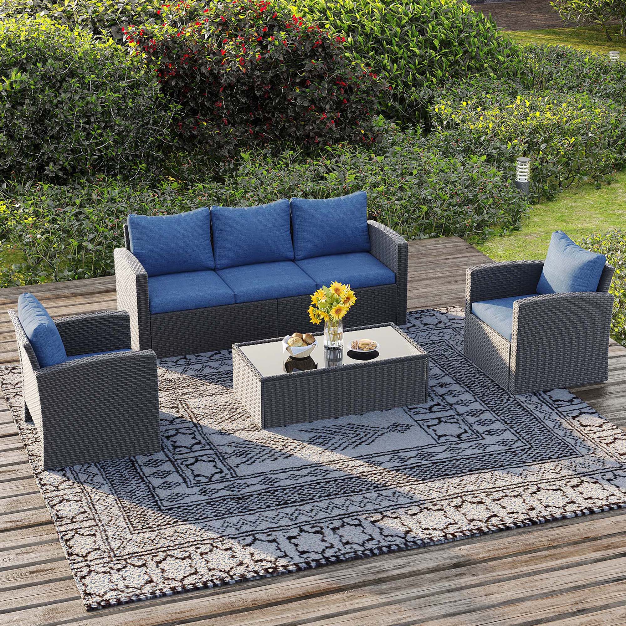 Lacoo 4 Piece Outdoor Patio Furniture PE Rattan Wicker Table and Chairs ...