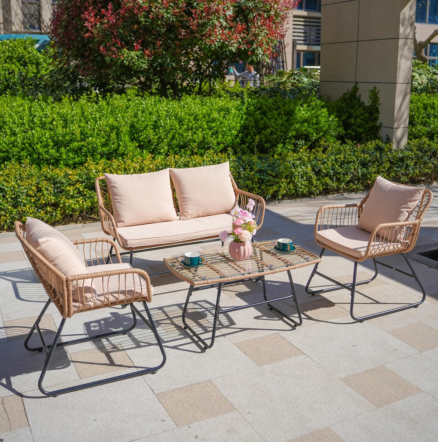 4 Pieces Patio Furniture Set,Lightweight Patio Conversation Set for ...