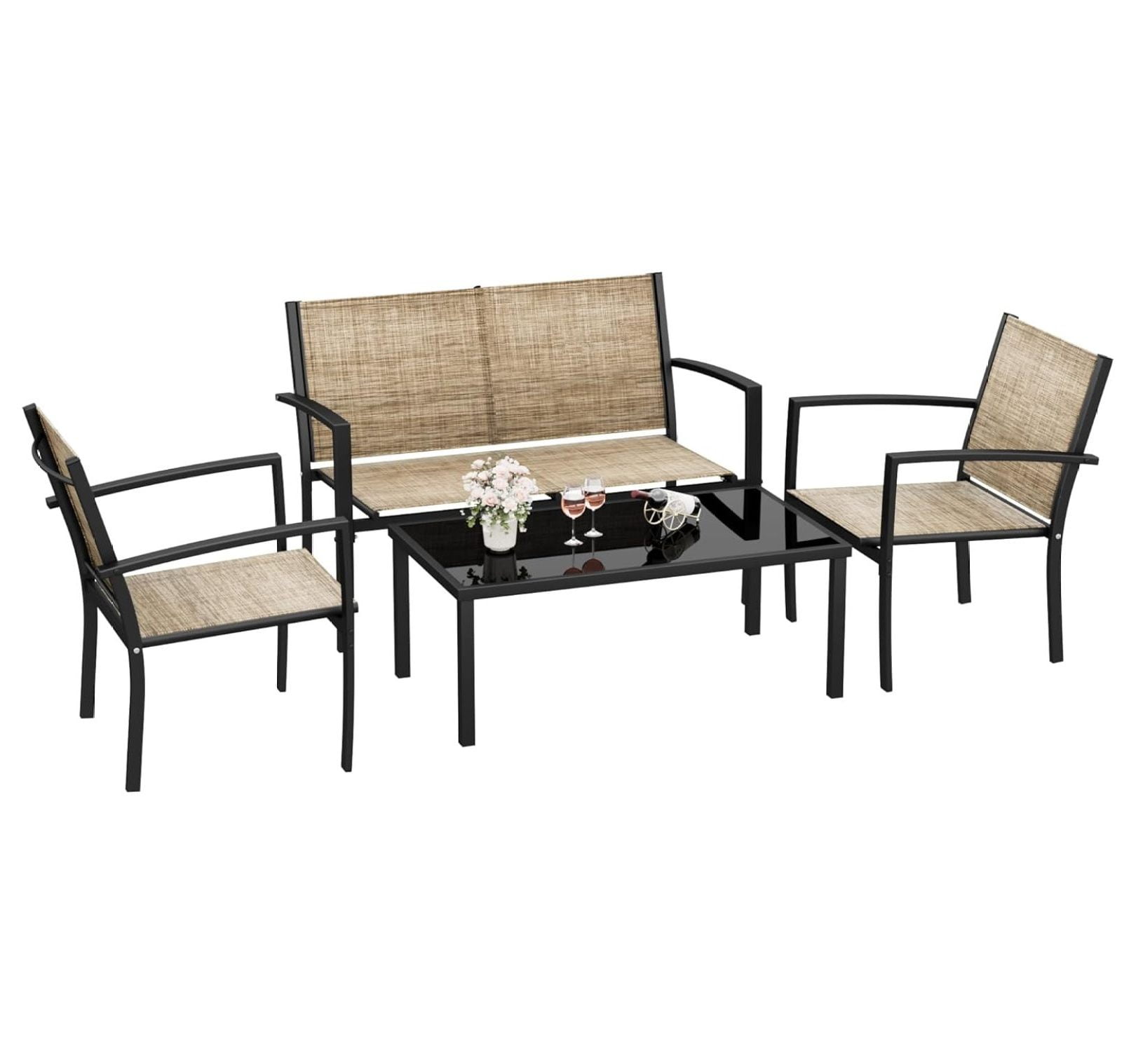 4 Pieces Patio Furniture Set Modern Patio Conversation Sets Textilene ...