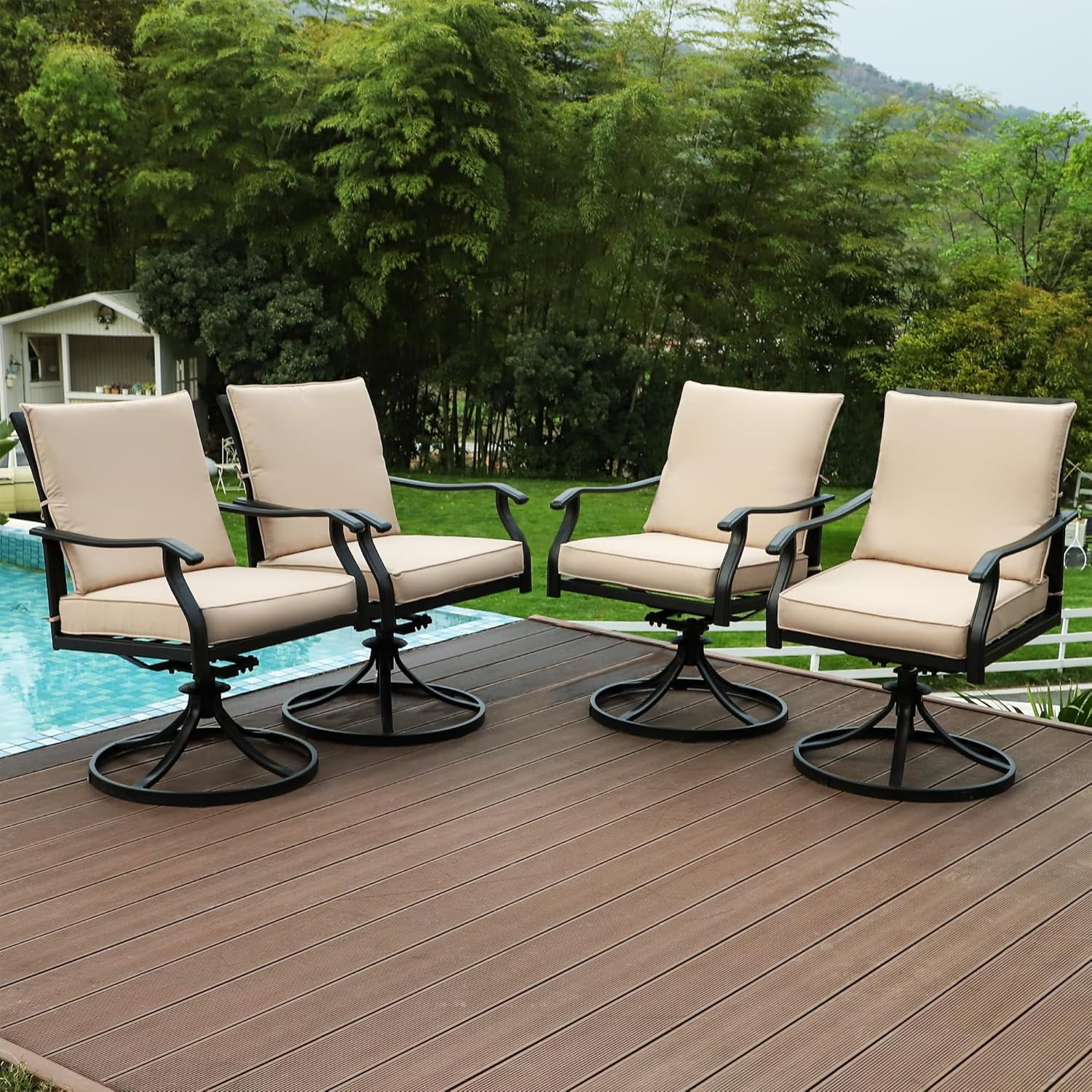 4 Pieces Patio Swivel Chair, All-Weather Swivel Rocker Chair with ...
