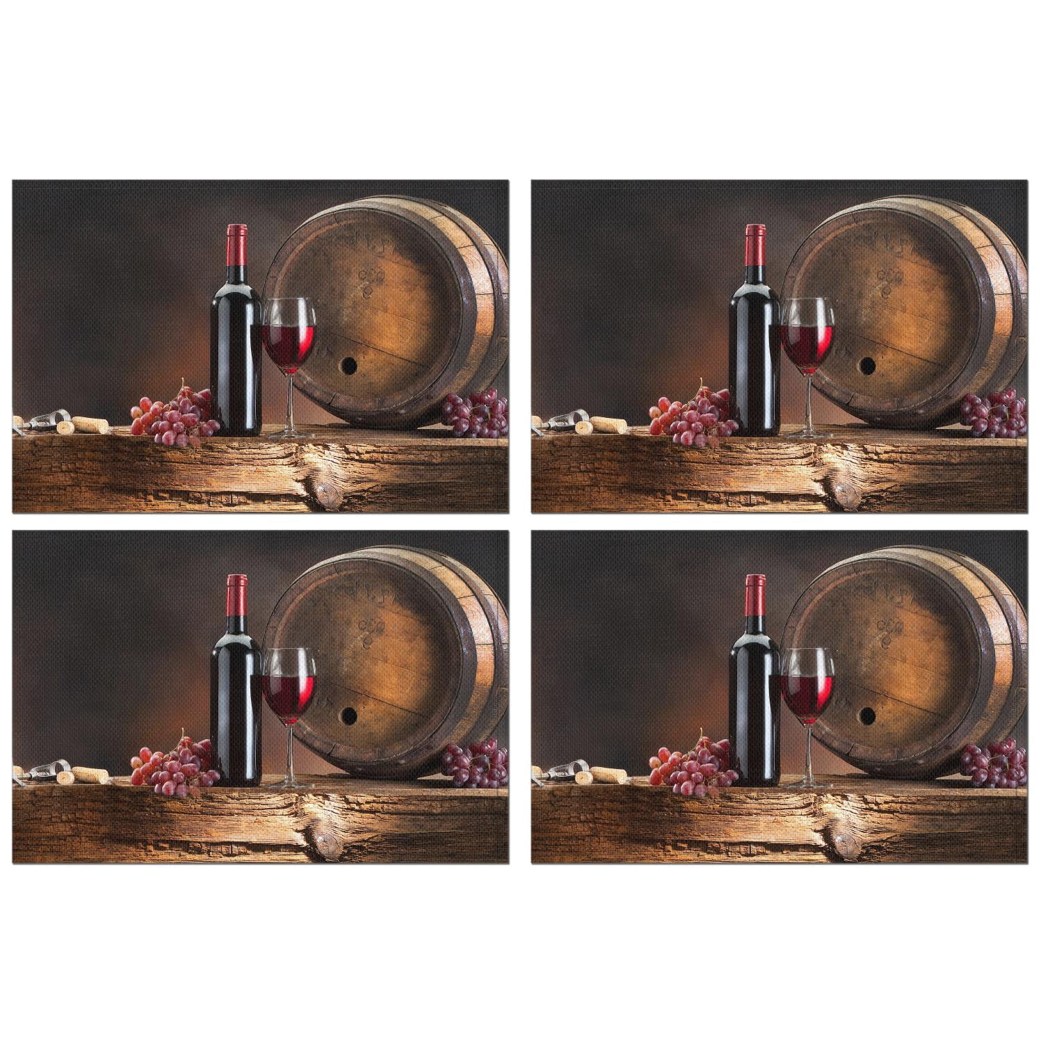 4 Pieces Place Mat Linen Non Slip Table Placemats Red Wine Bottle Grape ...