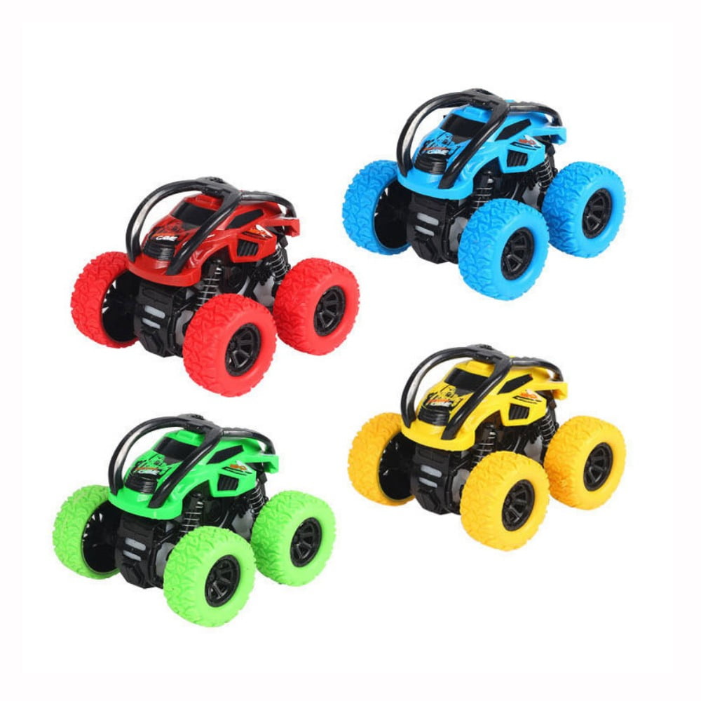 4 Pieces Push and Go Double-Directions Vehicles Double-Sided Pull Back ...