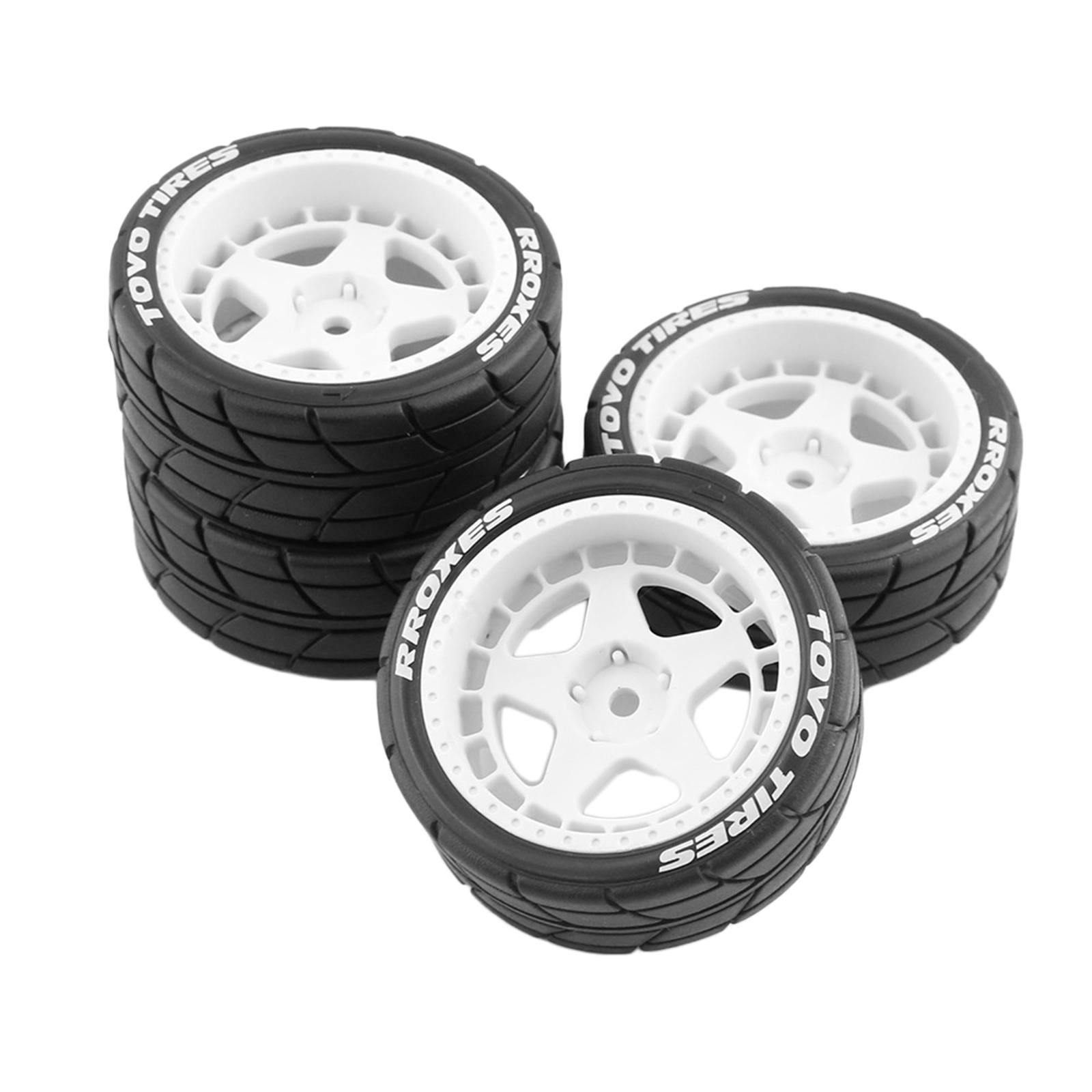4 Pieces RC Car Rubber Tyre 12mm Hub HPI 1:10 Scale RC Touring Car Accessories Set , White ...
