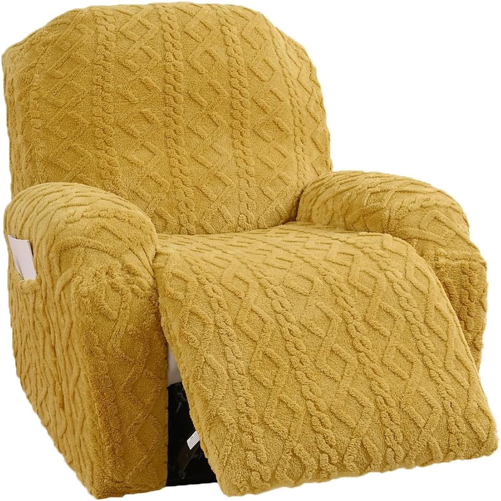 4 Pieces Recliner Chair Covers, Geometric Jacquard Plush Recliner ...