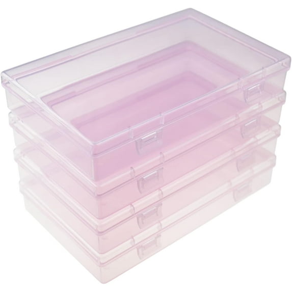 4 Pieces Rectangular Plastic Boxes Empty Storage Organizer Containers ...